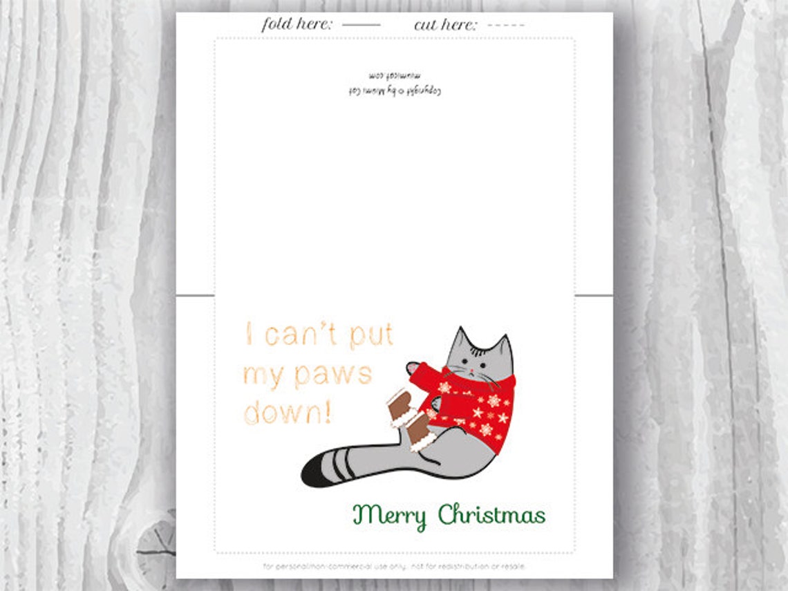 Printable Christmas Cat Card, Funny Cat Christmas Cards, Printable ...