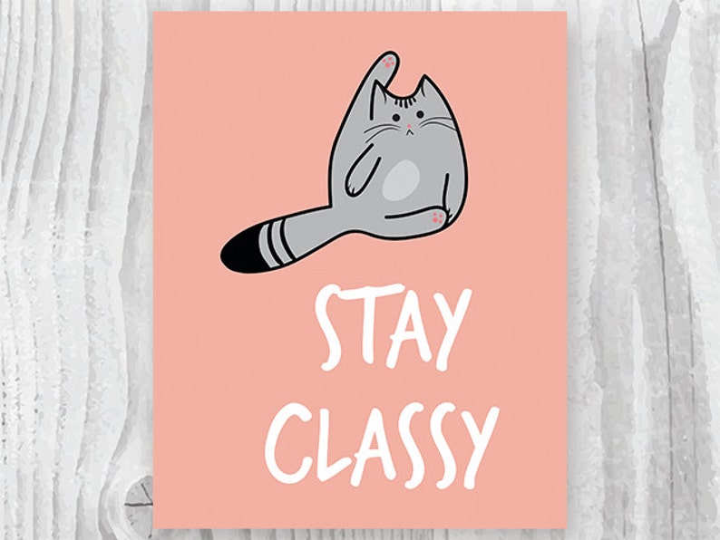 Stay Classy Cat Art Print Funny Cat Art Printable Peach Cat - Etsy