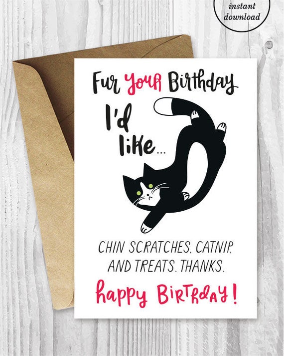 Funny Cat Birthday Cards Instant Download Funny Tuxedo Cat Etsy UK