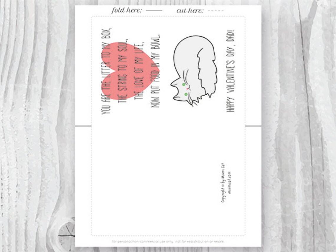 Funny Printable Valentine Valentine's Day Dad Card Cat | Etsy