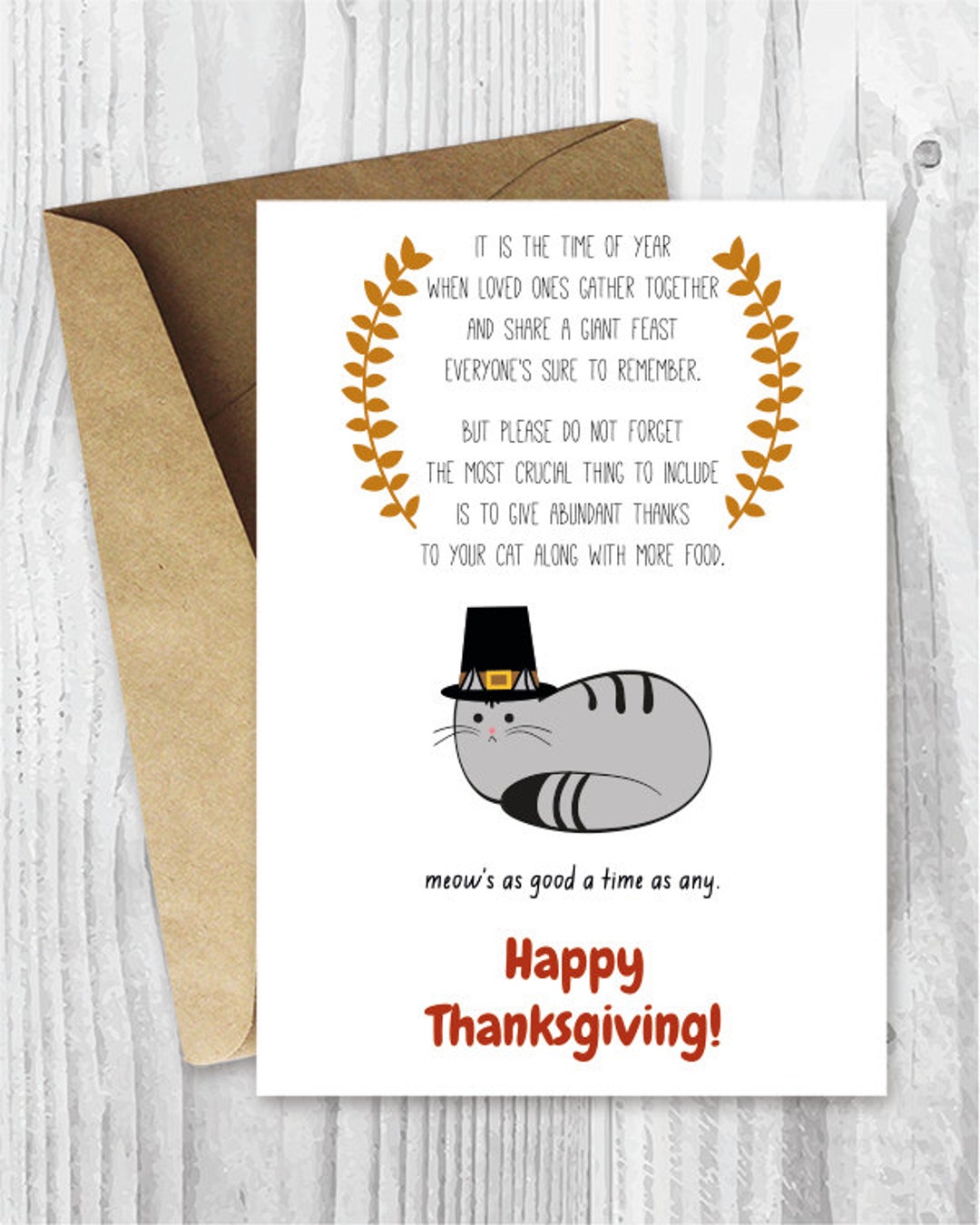 Printable Thanksgiving Cards, Happy Thanksgiving Cat Card, Card Digital ...