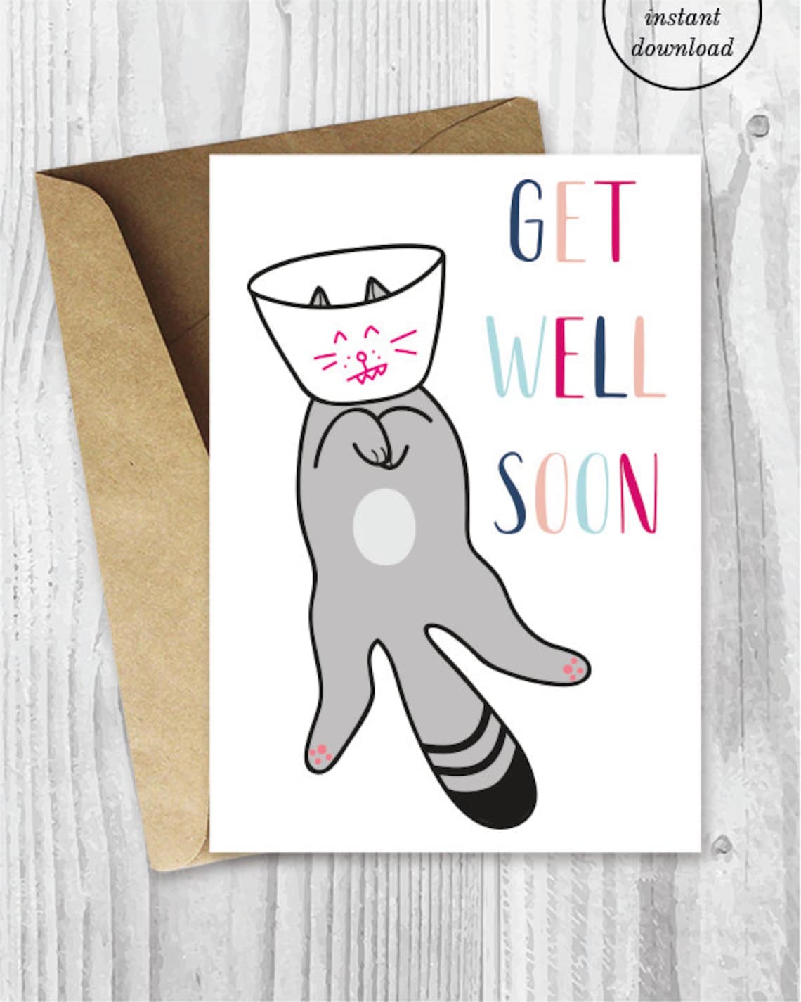 Get Well Cards Funny Cat Get Well Printable Cards Get Well | Etsy