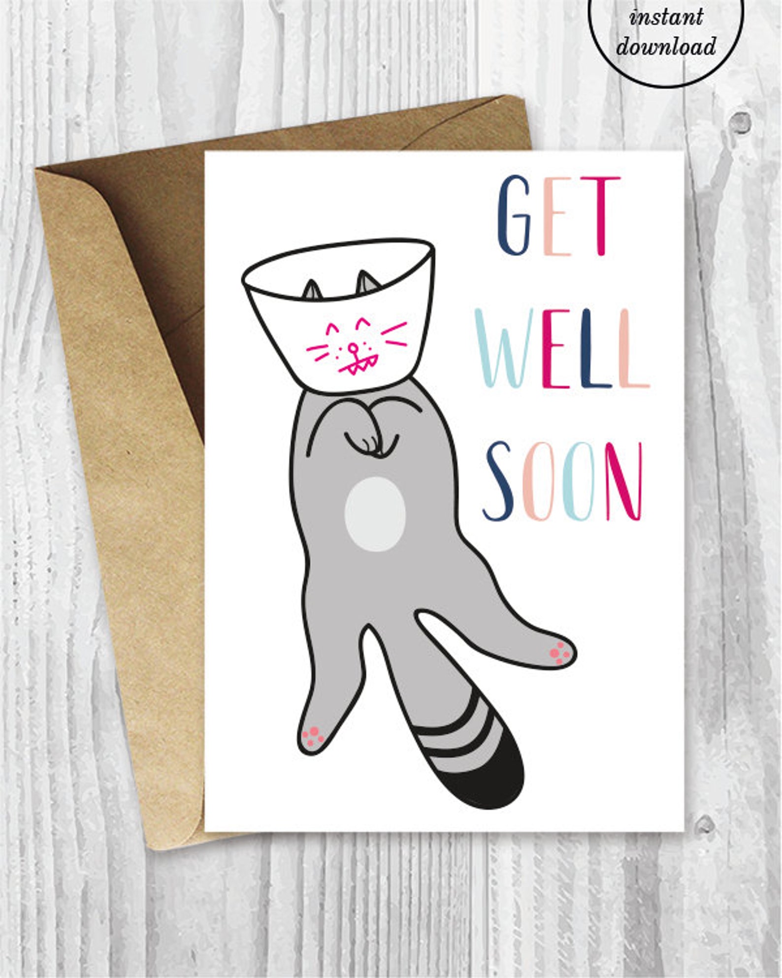 Get Well Cards Funny Cat Get Well Printable Cards Get Well | Etsy