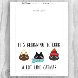 Christmas Printable, Funny Cat Christmas Cards Instant Download, Catmas ...