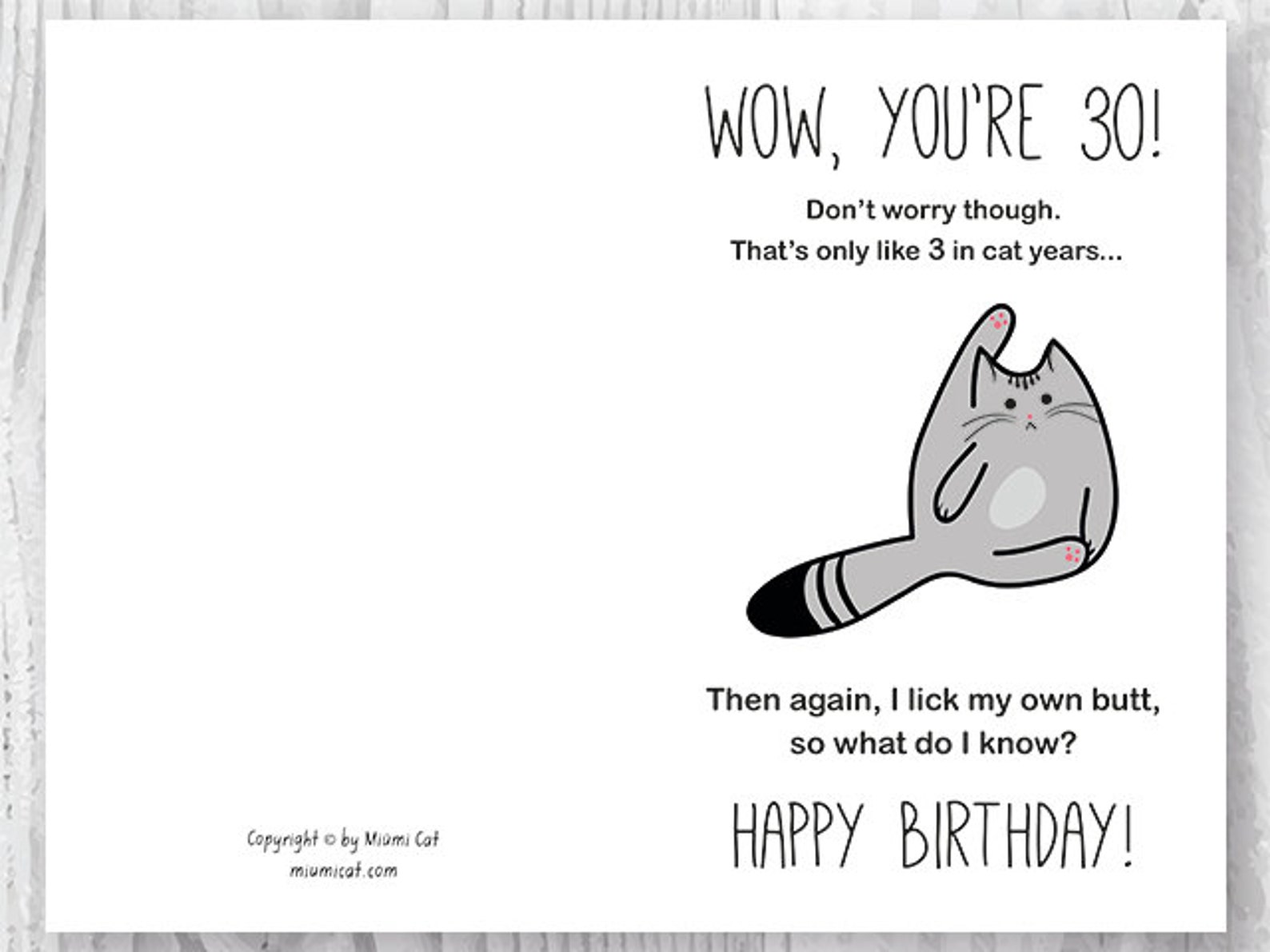 30th Birthday Card, Printable Birthday Card, Funny Cat Birthday Card ...