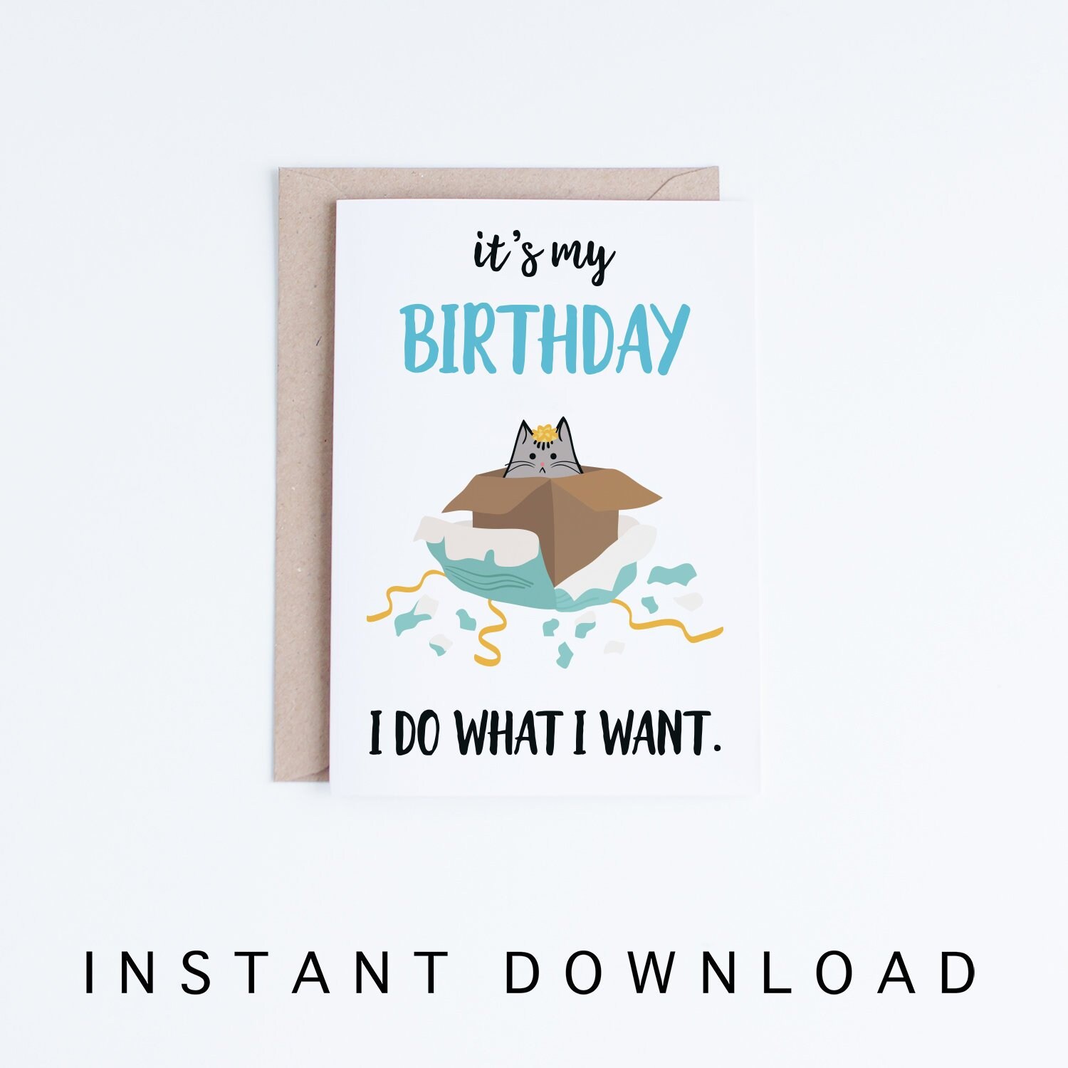 I Do What I Want Birthday Card Printable Birthday Cat in Box | Etsy
