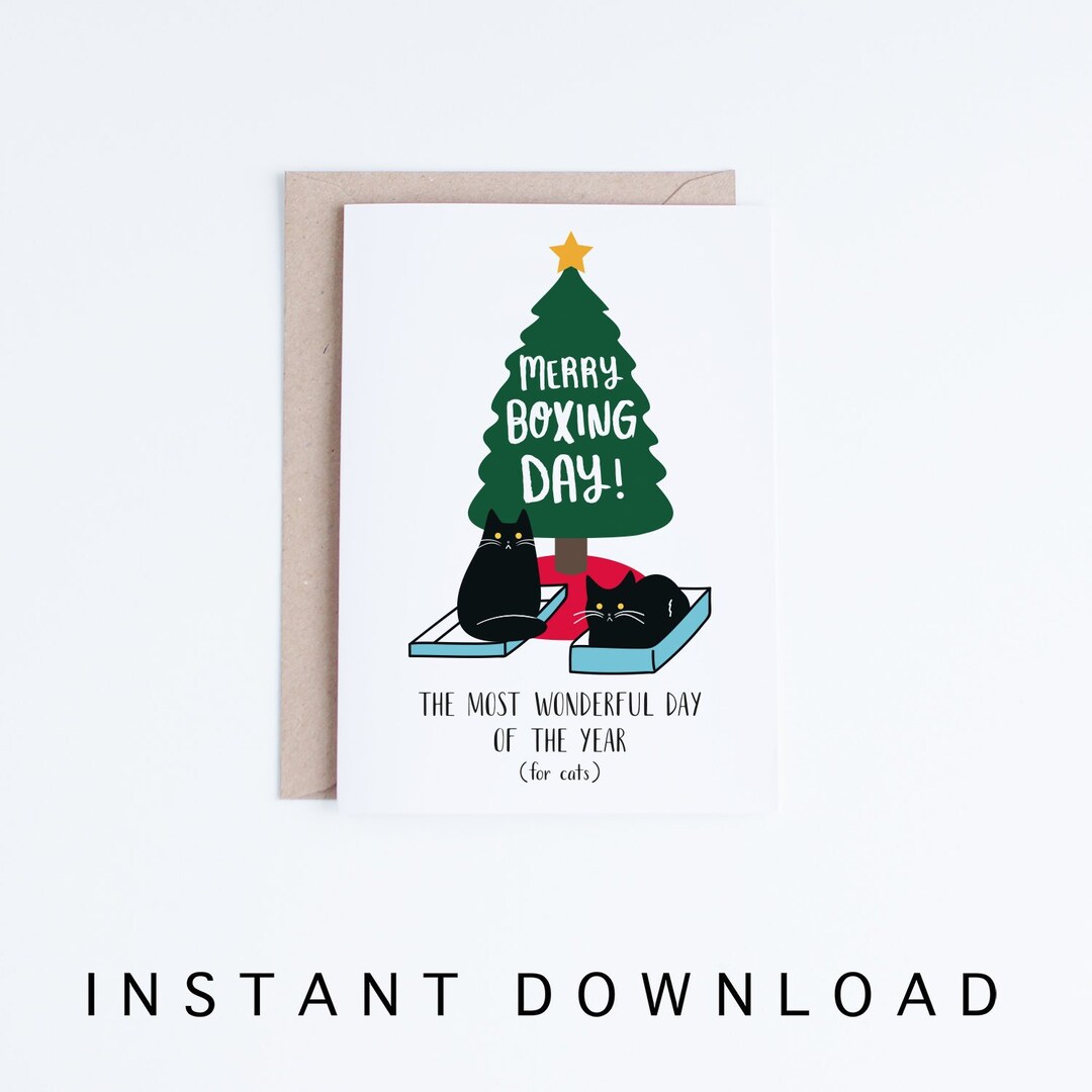 Printable Christmas Cards, Boxing Day Black Cats Card, Funny Christmas ...