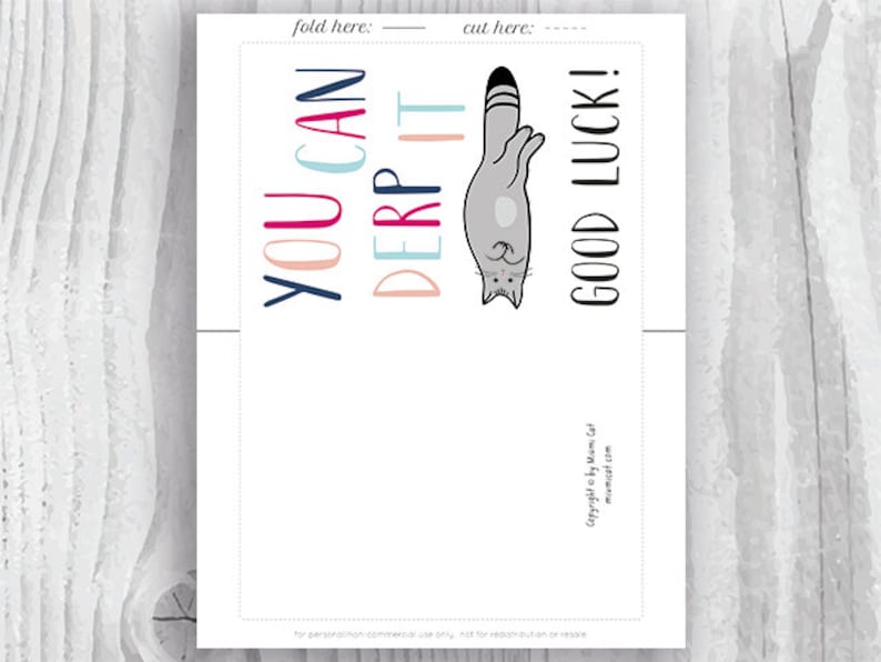 Good Luck Cards, Funny Cat Good Luck Printable Cards, You Can Derp It ...