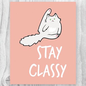 Peach Stay Classy Cat Art Instant Digital Download, Funny Persian Cat ...