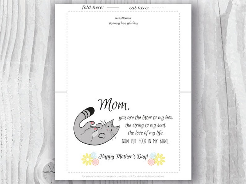 Mothers Day Card Floral, Printable Funny Mothers Day Cat Card, Cat Mom ...
