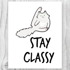 Stay Classy Cat Art Instant Digital Download, Funny Persian Cat Art ...
