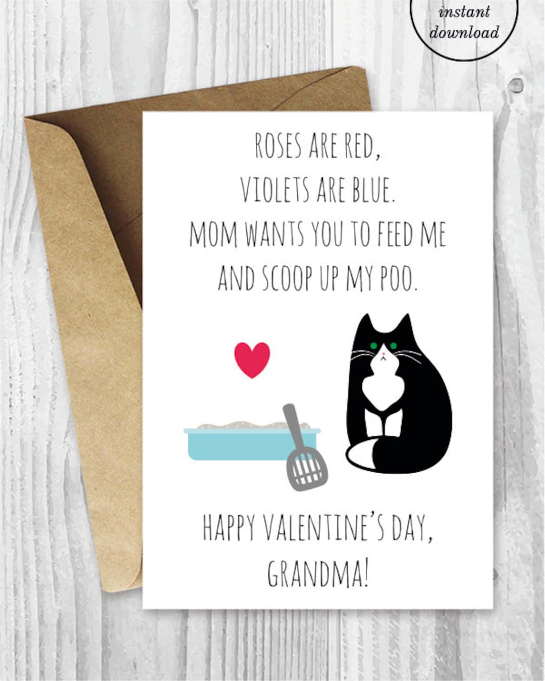Printable Valentines for Grandma, Valentines Day Card Funny Tuxedo Cat ...