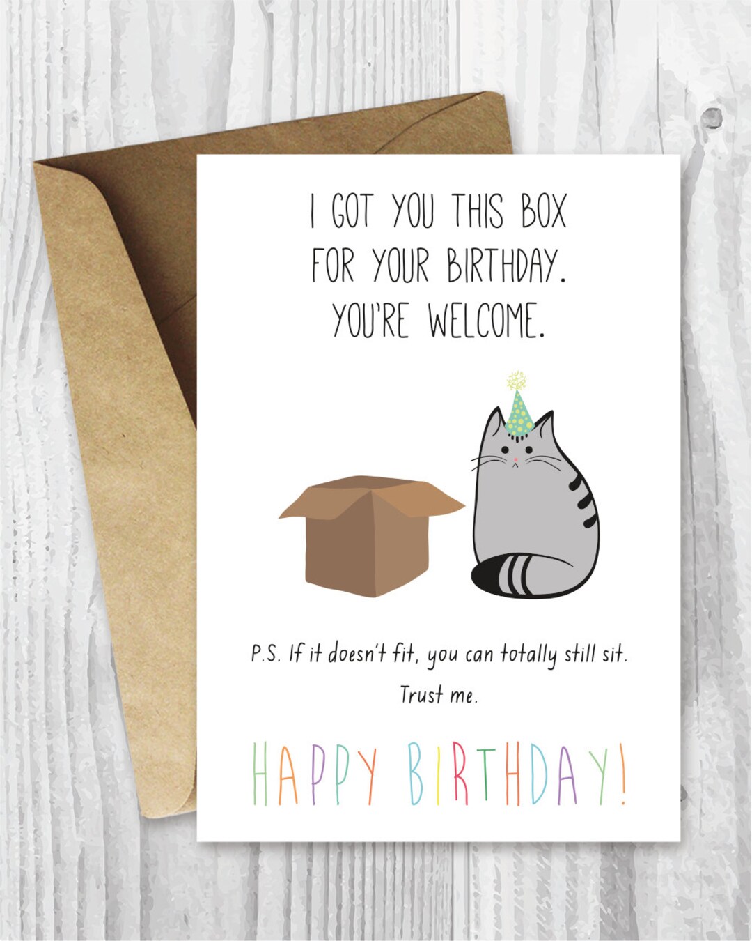 Birthday Card, Printable Happy Birthday Cat Digital Card, Funny ...