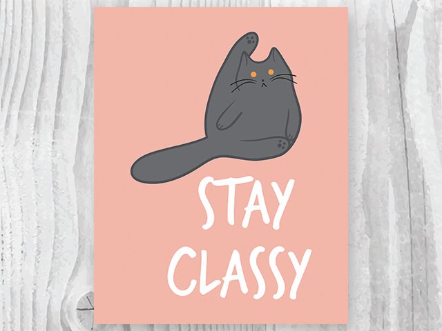 Stay Classy Peach Art Printables Funny British Shorthair Grey - Etsy