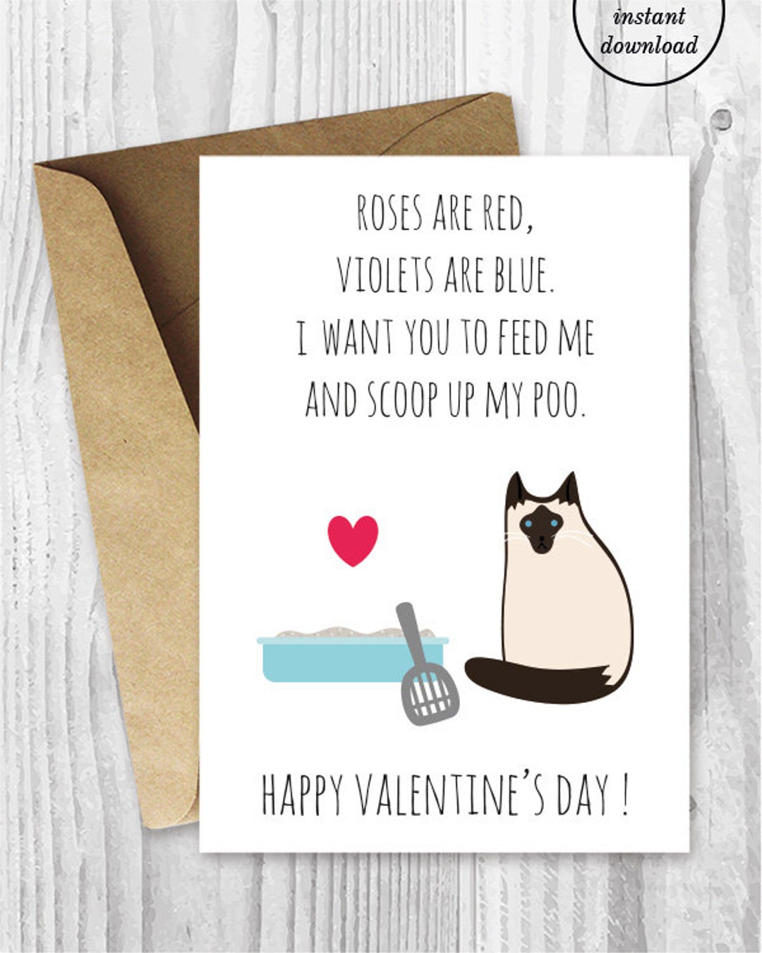 Funny Valentine Card Printable, Funny Siamese Cat Valentines Day Card ...