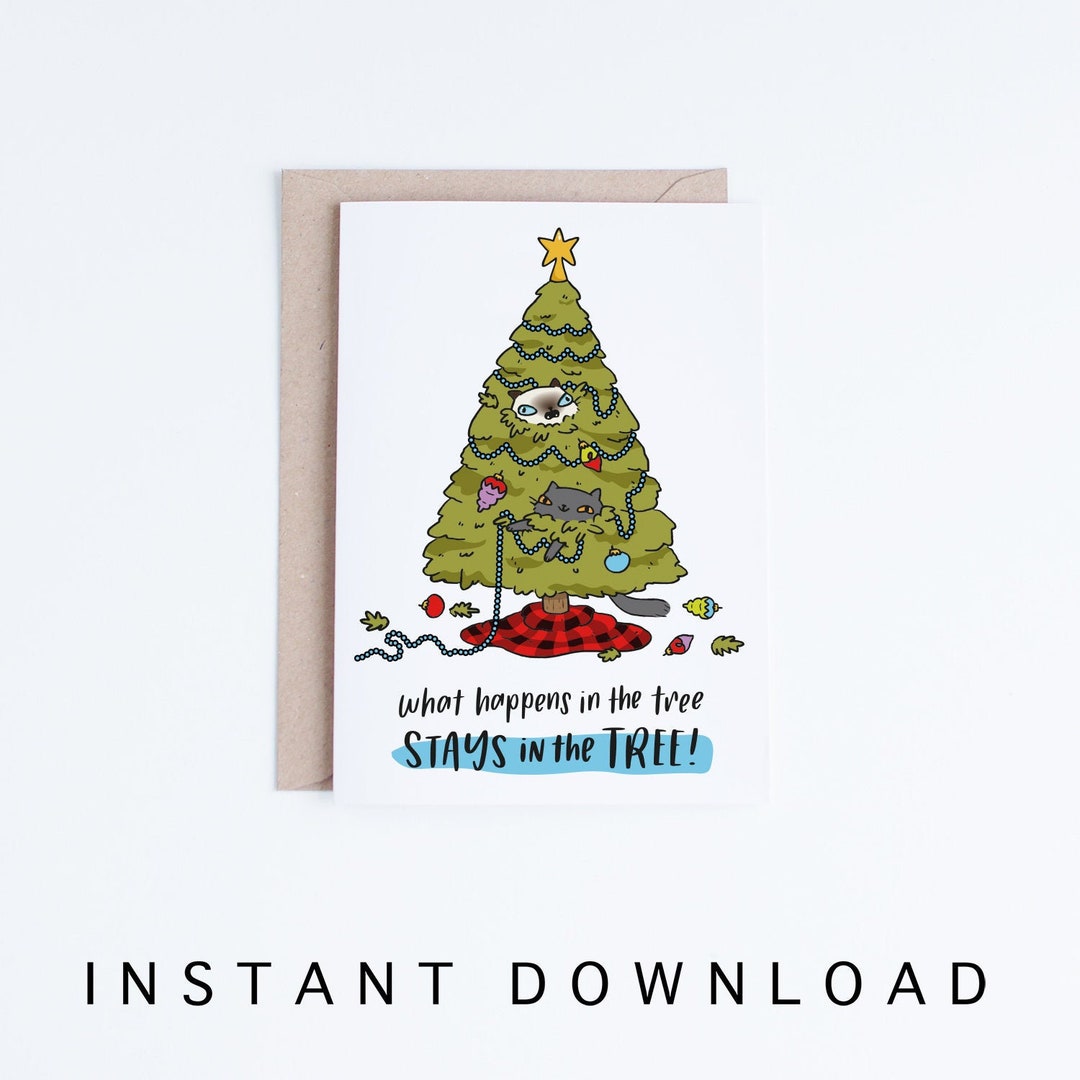 Printable Funny Cat Christmas Cards, Instant Download, Ragdoll, Siamese ...