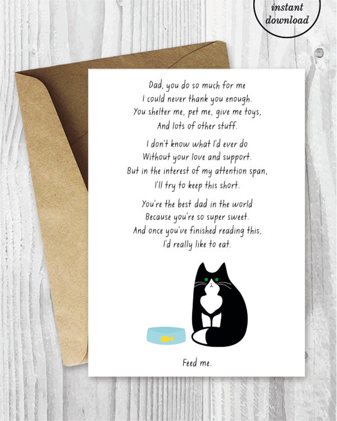 Funny Fathers Day Card Print Instant Download, Printable Father's Day ...
