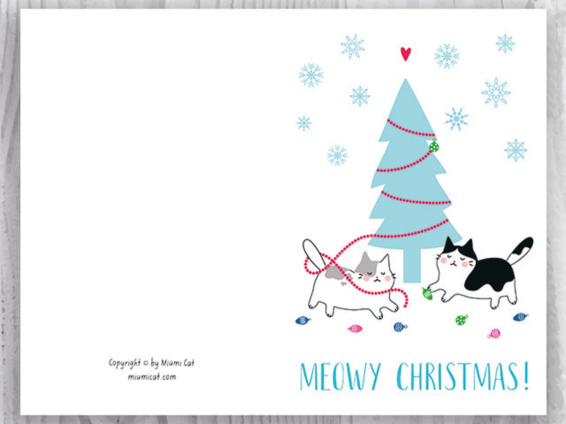 Printable Christmas Cards, Meowy Christmas Card, Mid Century Modern ...