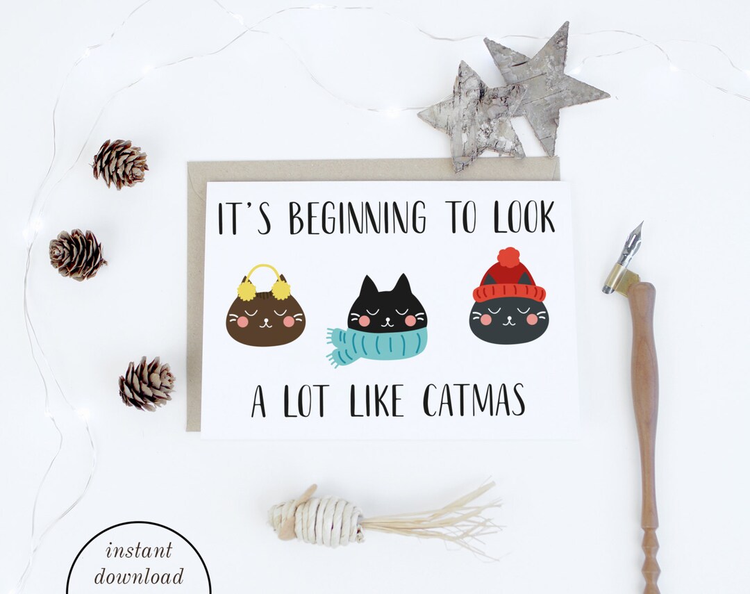 Christmas Printable, Funny Cat Christmas Cards Instant Download, Catmas ...