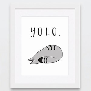 Yolo, Funny Cat Illustration Printable, Inspirational Quote, Sarcastic ...
