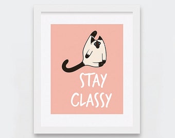 Peach Stay Classy Cat Art Instant Digital Download Funny | Etsy UK