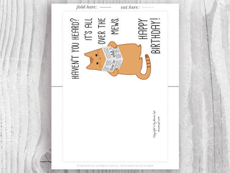 Funny Birthday Cards Instant Download Funny Orange Cat | Etsy