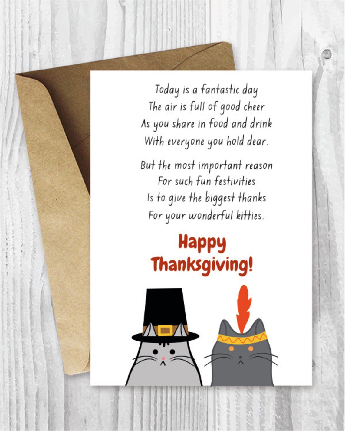 Happy Thanksgiving Cat Card Printable Thanksgiving Cards - Etsy