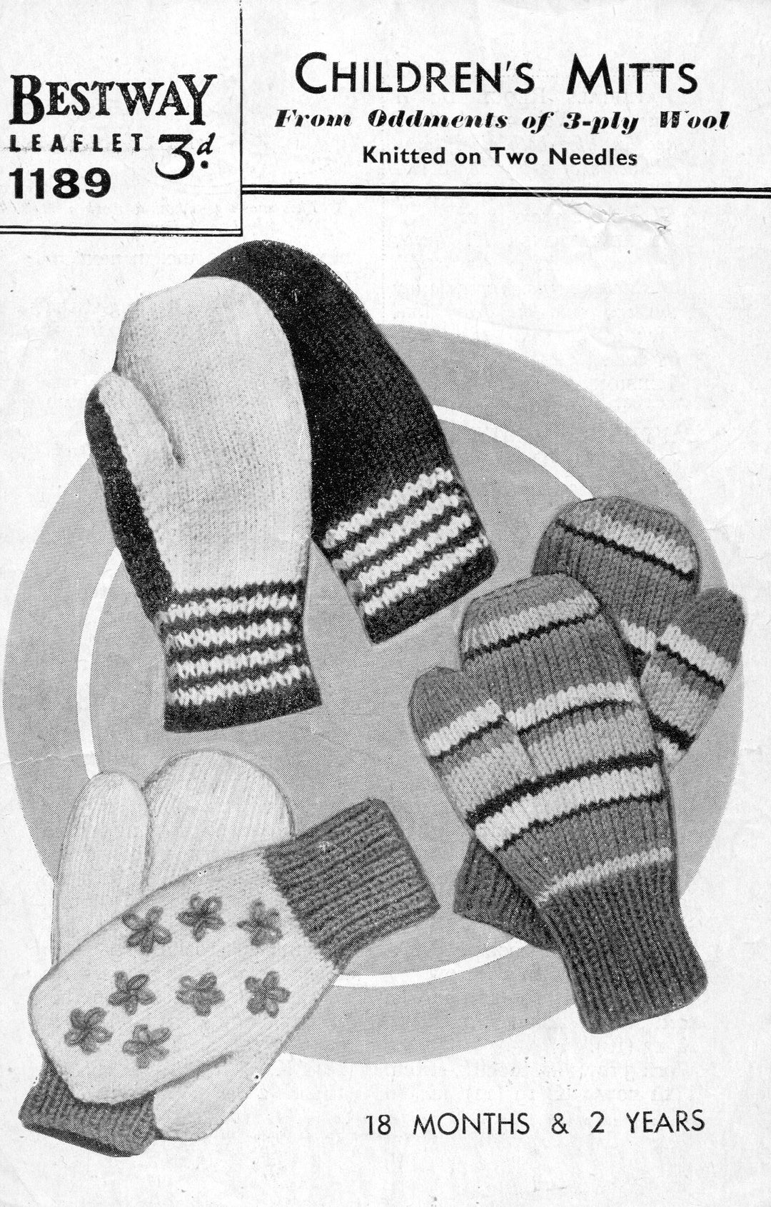 Vintage WW2 1940's Knitting Pattern Baby and Child Mitts Mittens on 2 ...