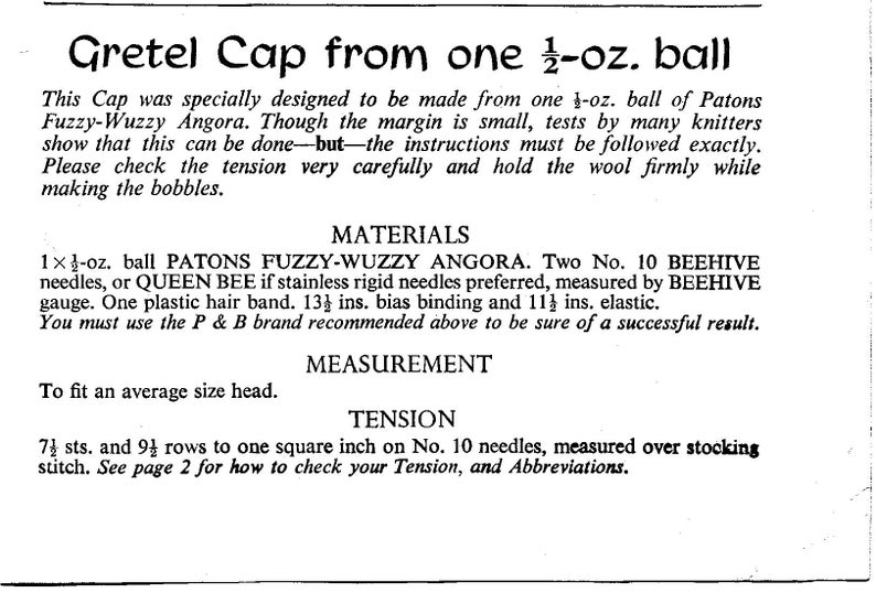 Vintage 1950's Knitting Pattern Bolero and Cap in Patons Fuzzywuzzy ...