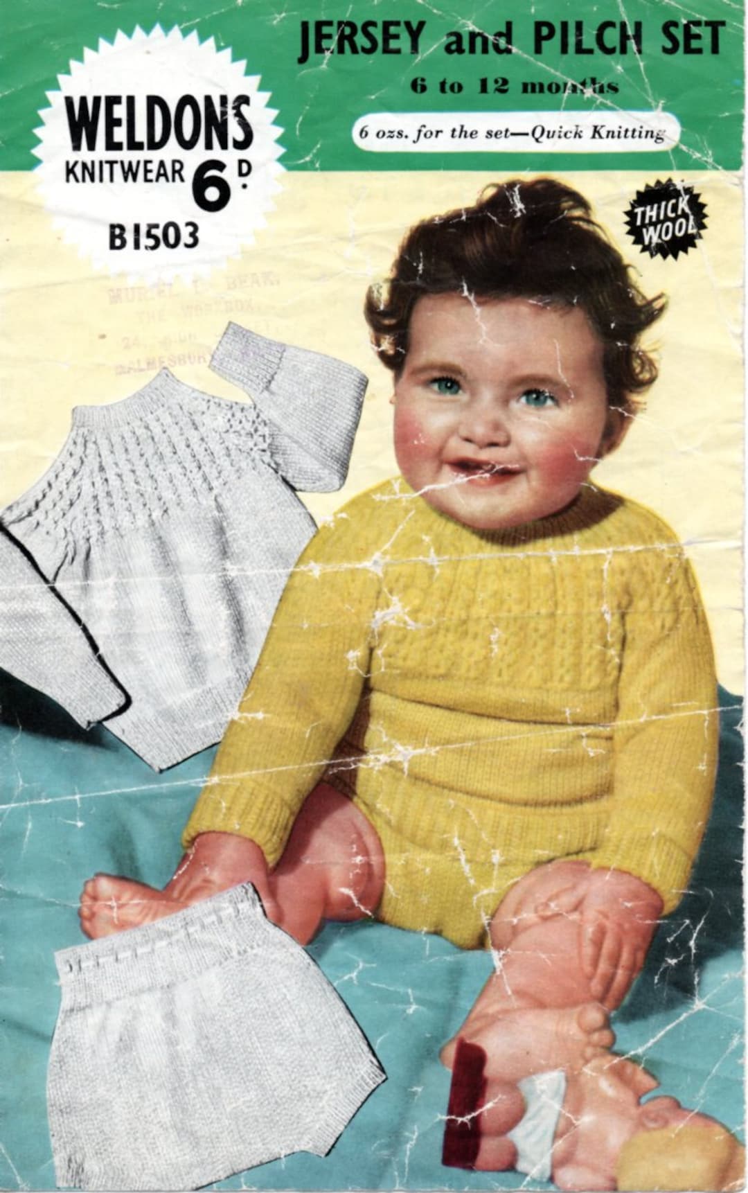 Vintage 1950's Knitting Pattern Baby Jersey & Pilch (pants) 6-12 Months ...
