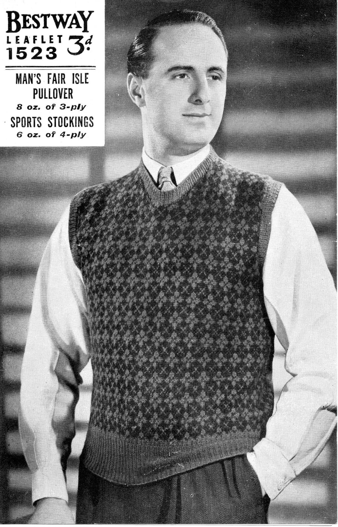 Vintage 1940's WW2 Knitting Pattern Man's Fair Isle Pullover ...