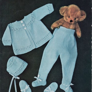 Baby Knitting Pattern Vintage 1970's Jacket Leggings Hat Pram Set 18-20 ...