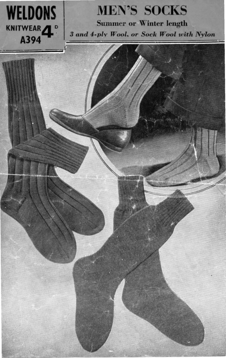 Vintage 1940's Knitting Pattern Mens Socks in 2 Lengths 3 and 4 Ply ...