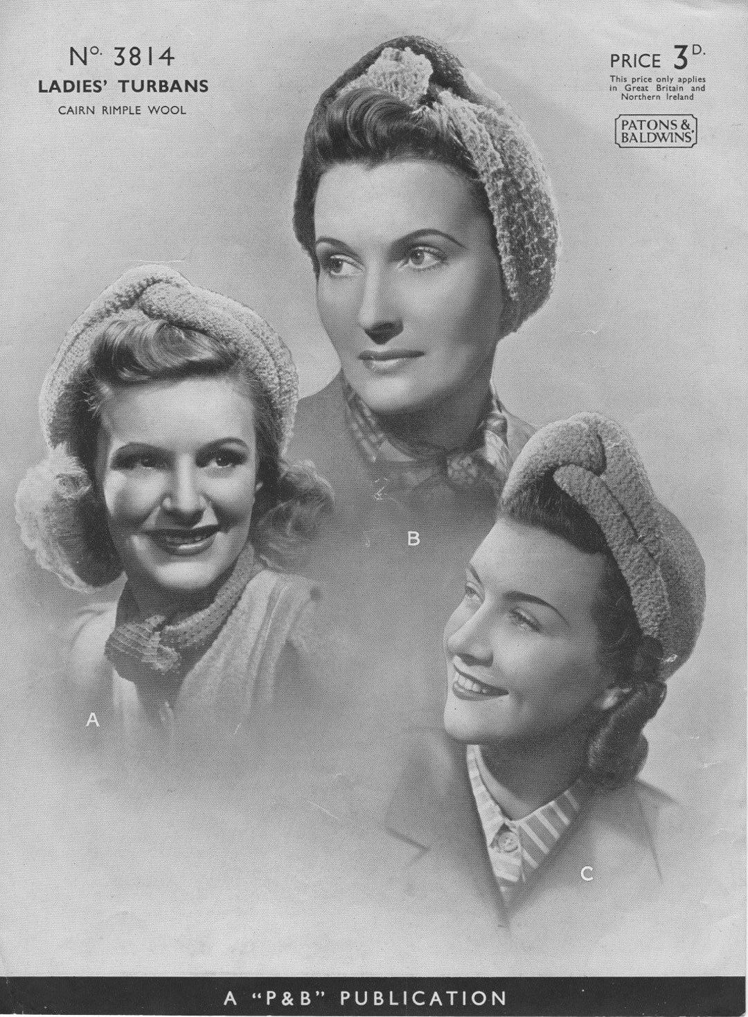 WW2 Wartime Vintage 1940's Knitting Pattern Ladies TURBANS 3 Variations ...