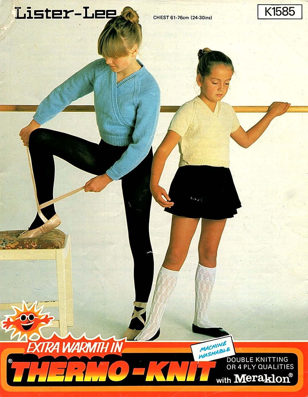 Ballet Dance Wrap Cardigan Vintage Girls Knitting Pattern 1980's Double ...