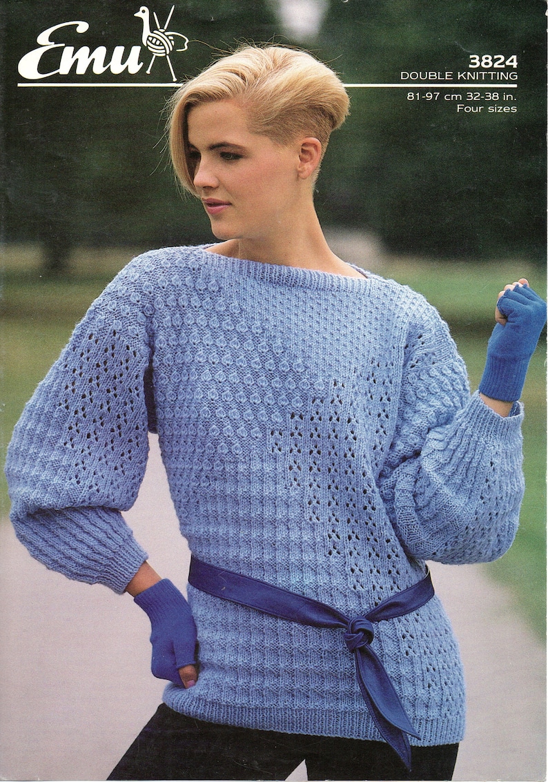 Vintage Slash Neck Knitting Pattern Womens Jumper Sweater Double ...