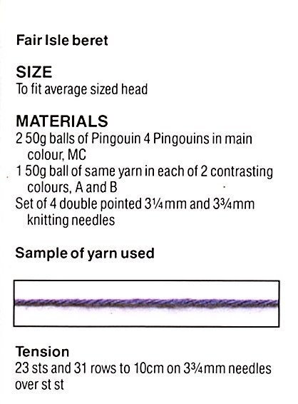 Plain and Fancy Beret / Hat Vintage 1987 Knitting Pattern in Double ...