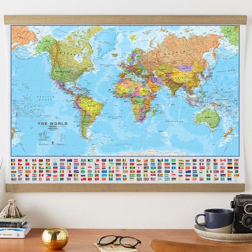 Political World Map With Flags Poster Home Wall Hanging - Etsy