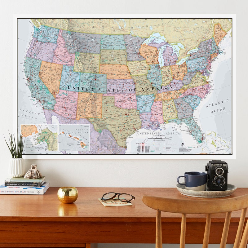 Usa Map Framed Wall Art - Etsy UK