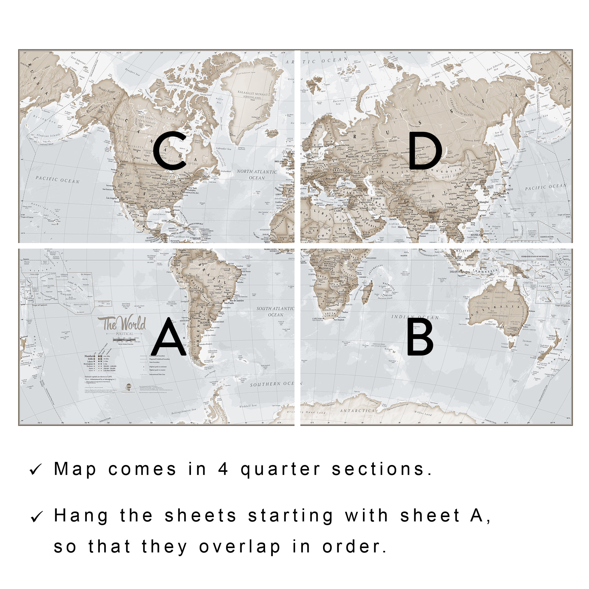 Giant World Map Mural - Home Decor, Push Pin Map, World Map, Giant ...