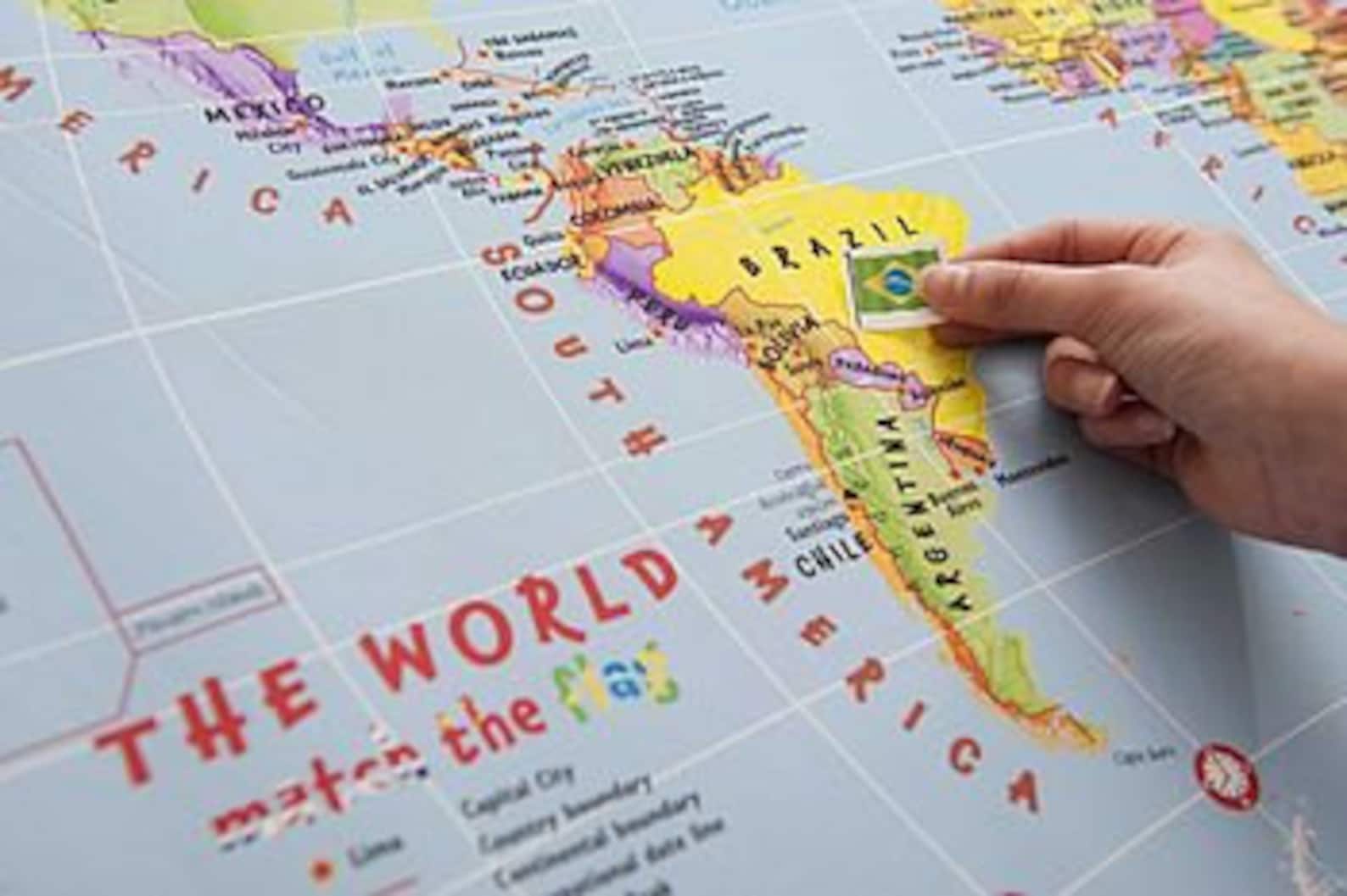 Match the Flags World Map Playroom Bedroom World Map Map | Etsy UK