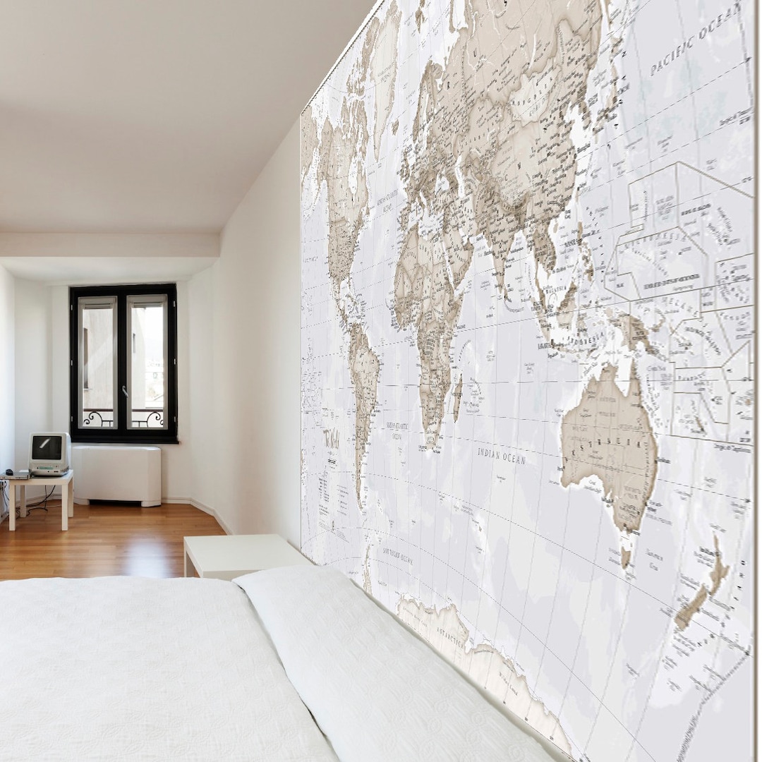 Giant World Map Mural - Home Decor, Push Pin Map, World Map, Giant ...