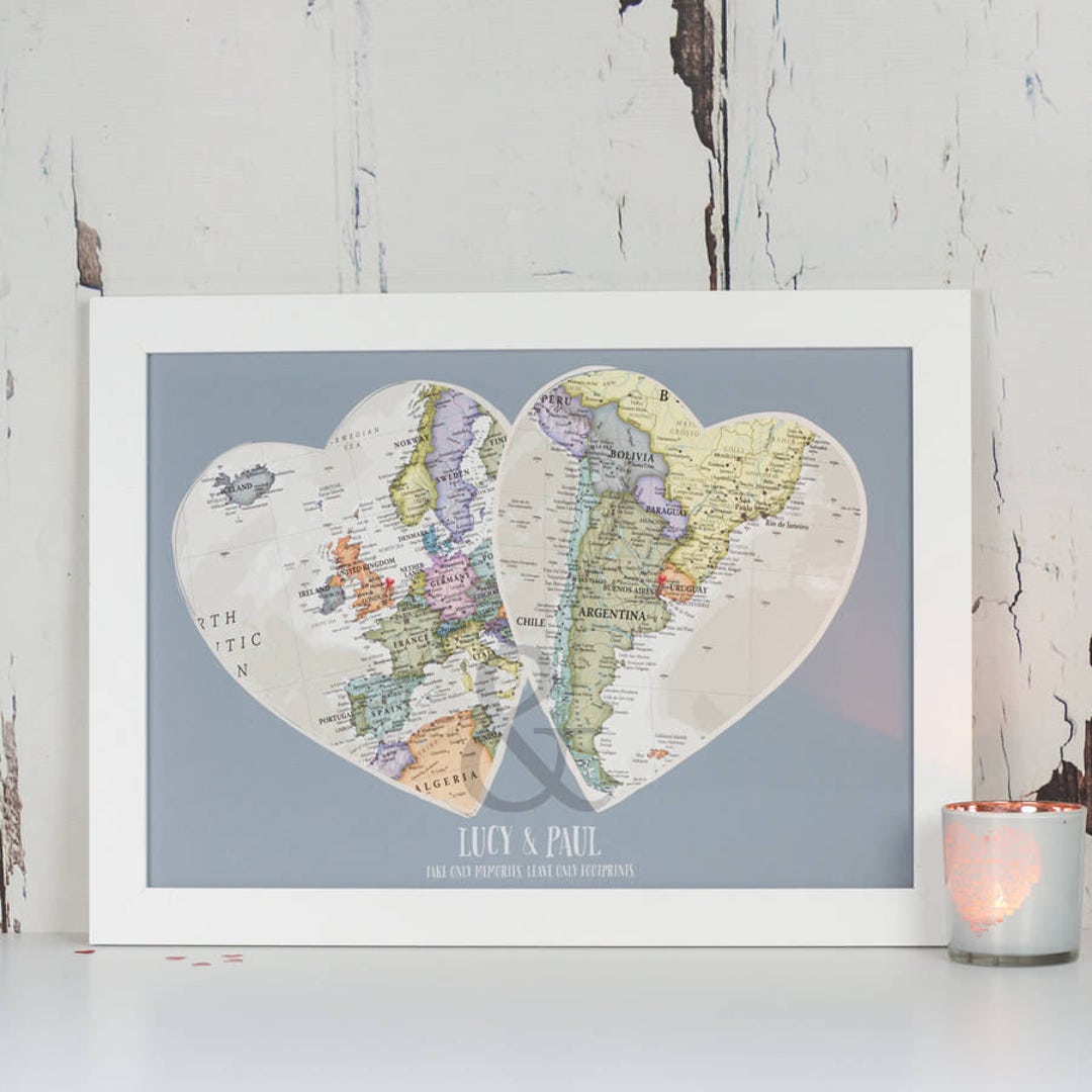 Personalised Location Map Hearts Print - World, Personalised,gift,wall ...