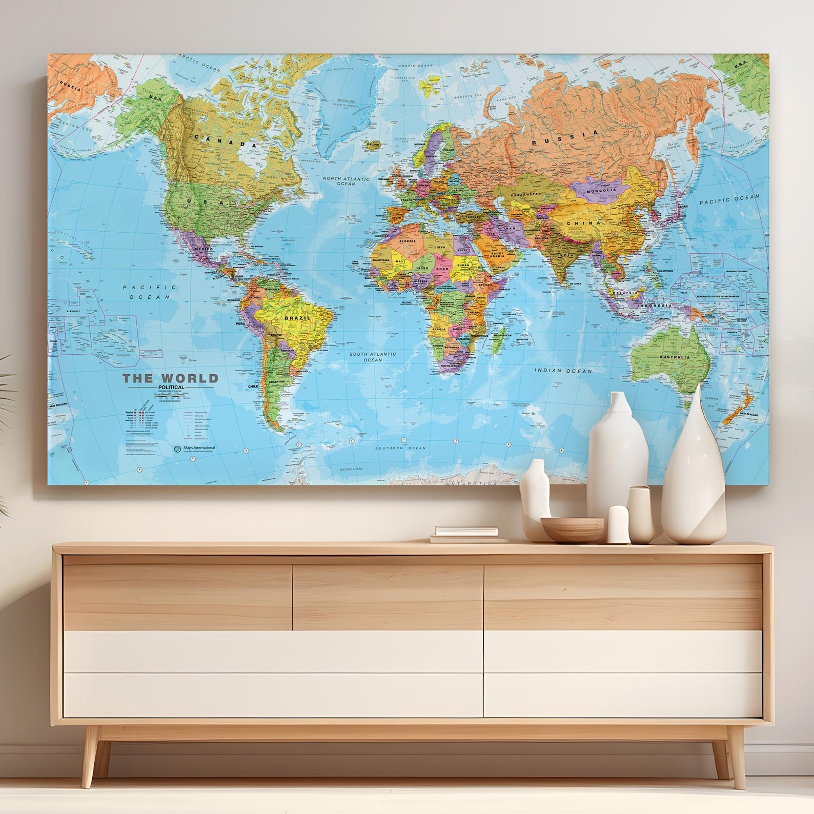 Political World Map Canvas Print – Detailed Cartography Wall Art - Etsy