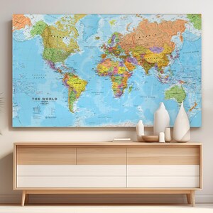 Political World Map Canvas Print – Detailed Cartography Wall Art - Etsy