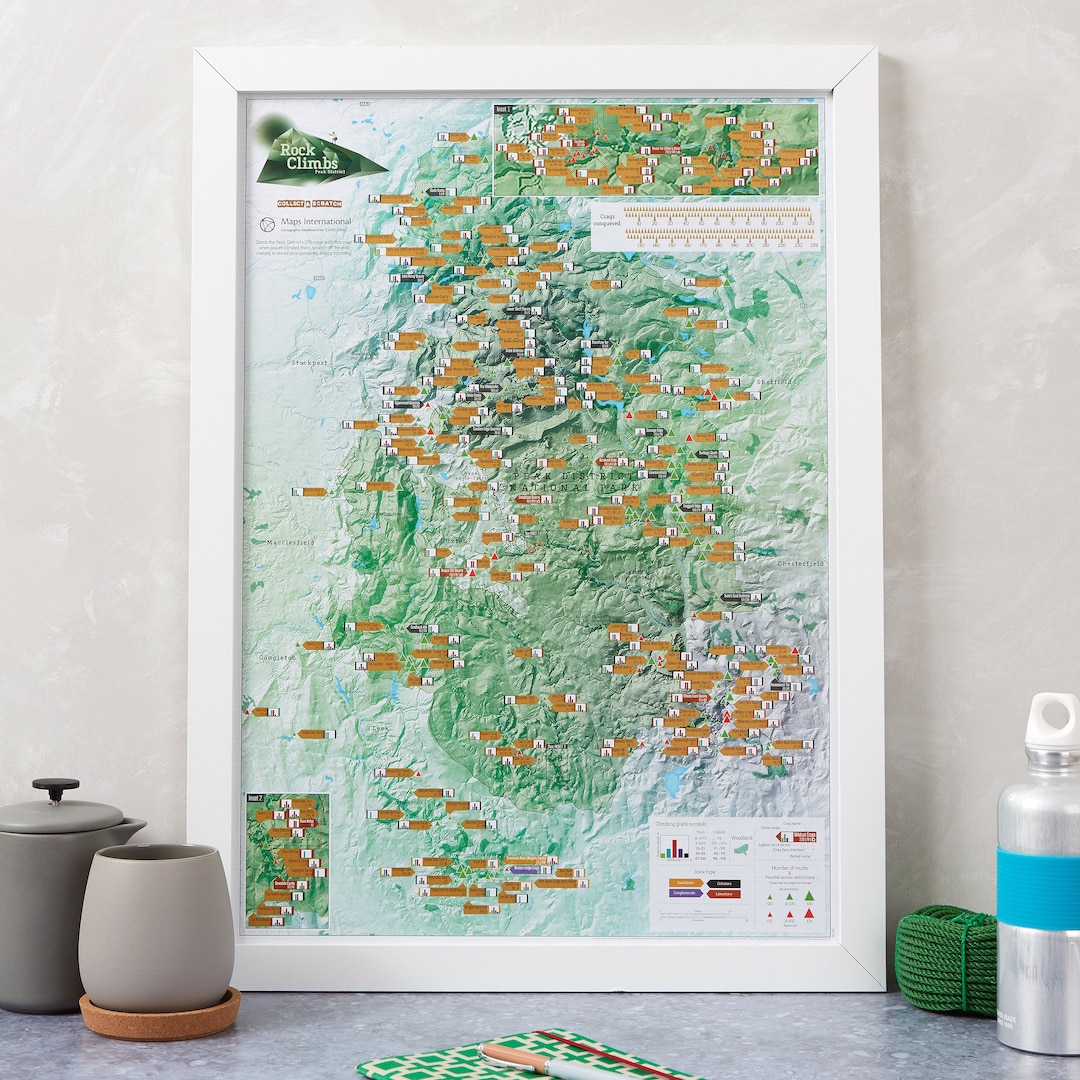 Scratch off Peak District Rock Climbs - Poster Gift for Rock Climbers ...