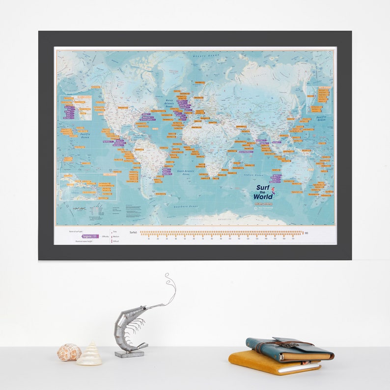 Scratch the World® Surf Map - Surfing Poster Gift, Surf Art Print ...