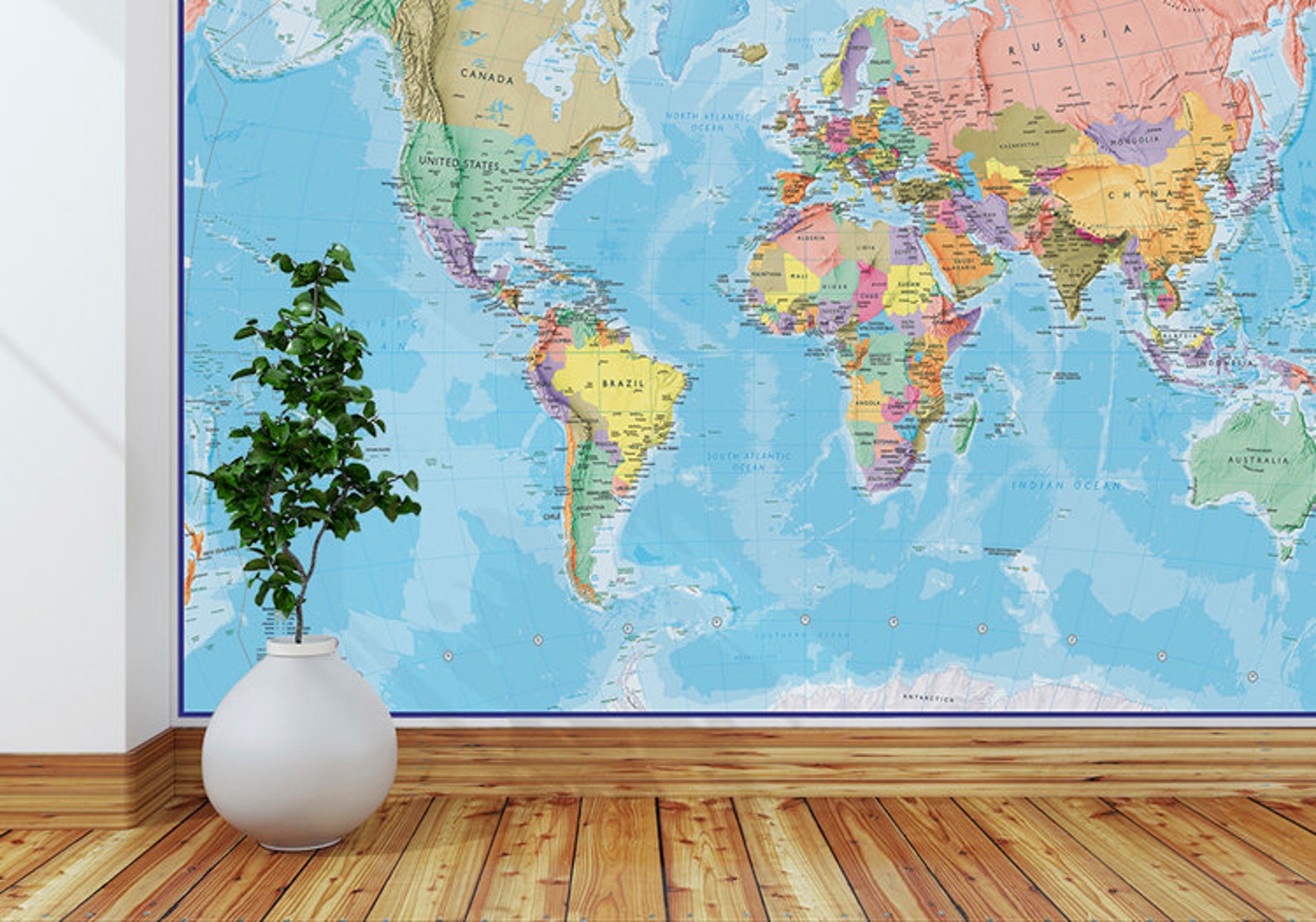 Giant World Map Mural Blue Ocean - Blue Ocean, Wall Map, Bedroom ...