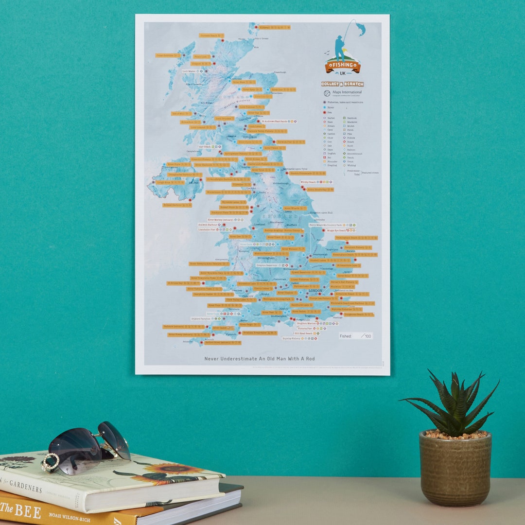 Scratch off UK Fishing Map Poster - Personalised Gift for Fishing ...