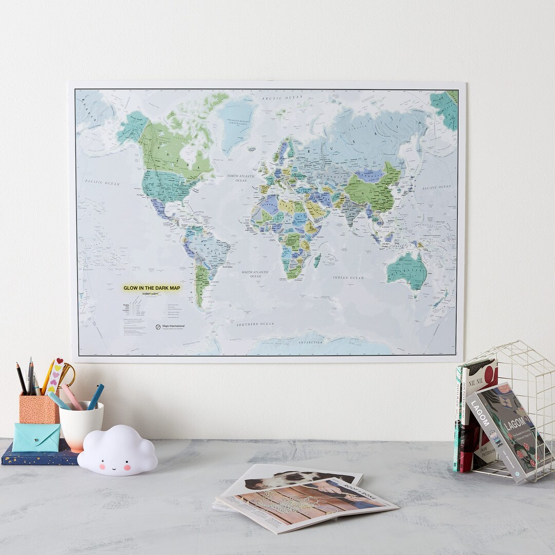 Glow in the Dark World Map Bedroom, Playroom, Wall Map, Glow Map, Gift ...